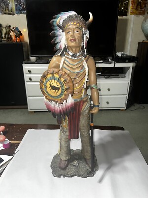 VTG Native American Indian Chief Hunter Ceramic Statue 24” Tall 7lbs ...