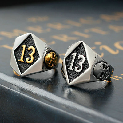 Number 13 Stainless Steel Skull Men Biker Ring Gothic Punk For Lucky ...