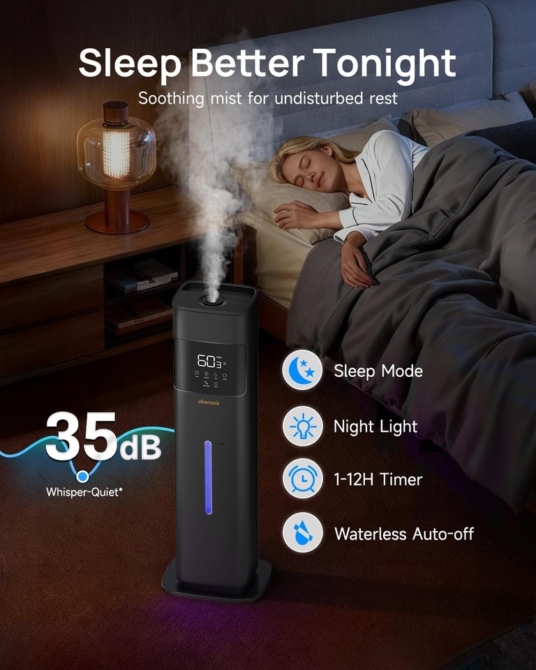 Warm & Cool Mist Humidifiers for Bedroom 500 sq ft, 2.1Gal/8L Top-Fill ...