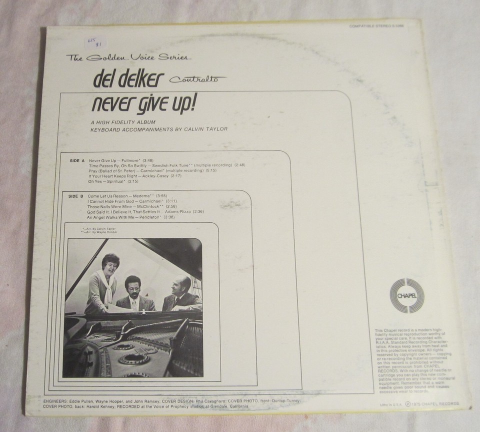 DEL DELKER LP -- Chapel # S-5266 -- NEVER GIVE UP -- Promotional Copy, 1975 | eBay