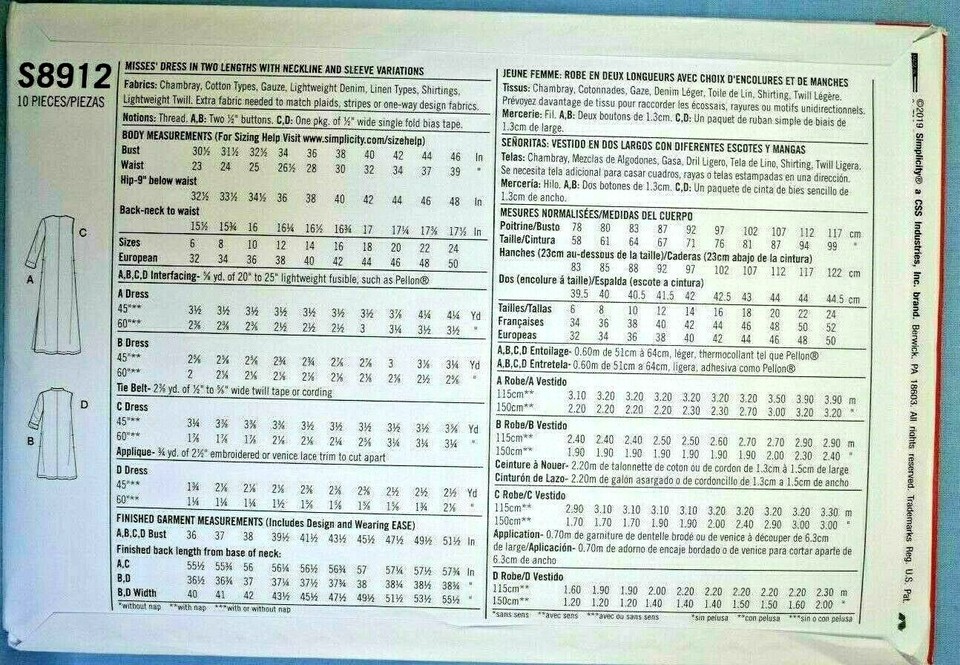 SIMPLICITY PATTERN 8912 DRESSES MISSES SIZES 16 18 20 22 24 UNCUT | eBay