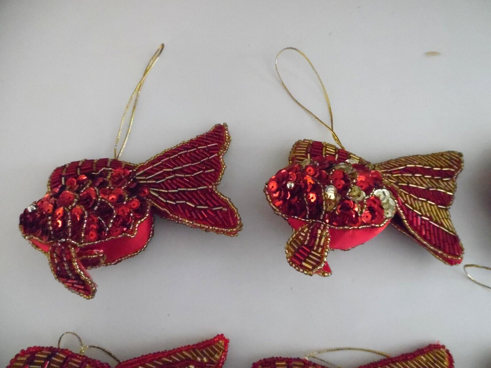Lot Of 6 Vintage Red Sequined Beaded Ryukin Goldfish Fish Christmas ...