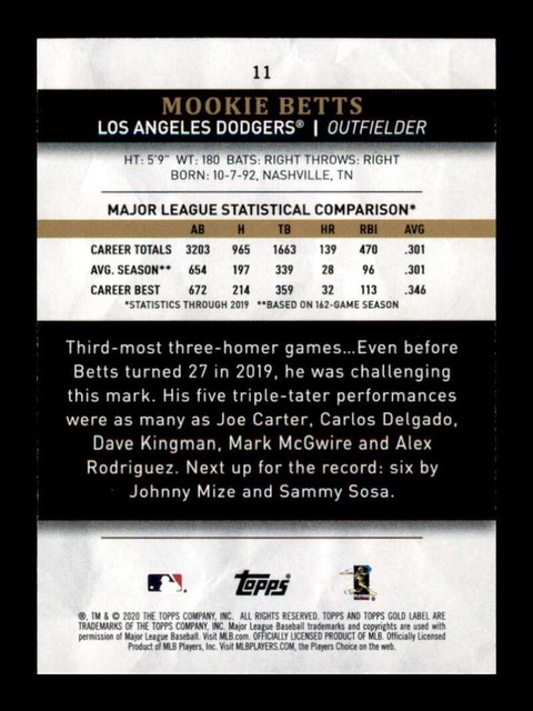 2020 Topps Gold Label - Class 1 #11 Mookie Betts for sale online | eBay