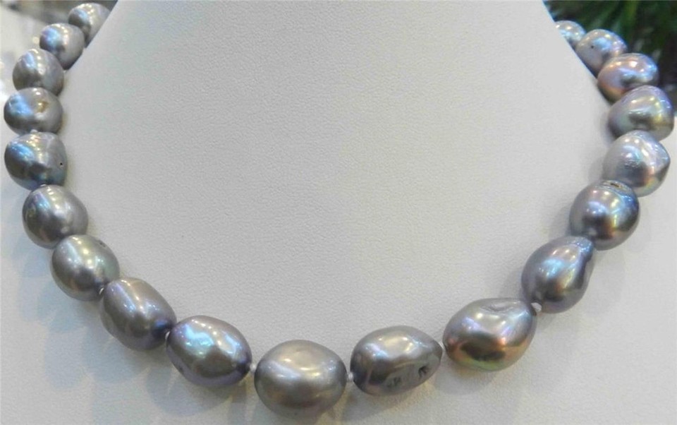11-13mm Genuine Natural Silver Gray Freshwater Baroque Cultured Pearl ...