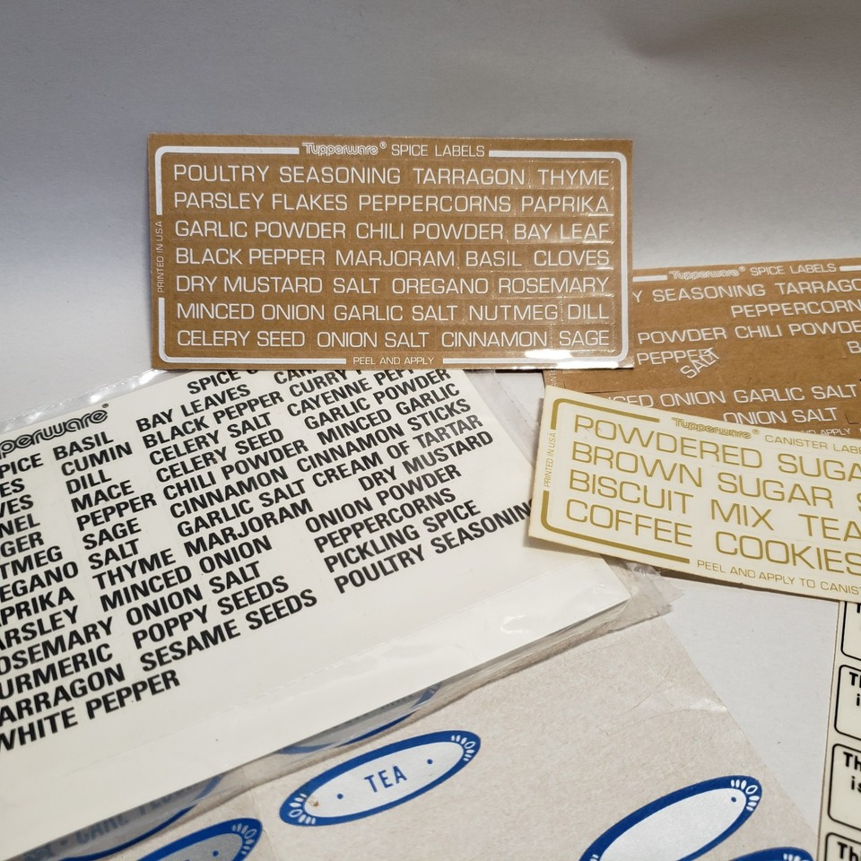 Vintage Tupperware Spice Container Labels Stickers Plus More Lot 1988 ...