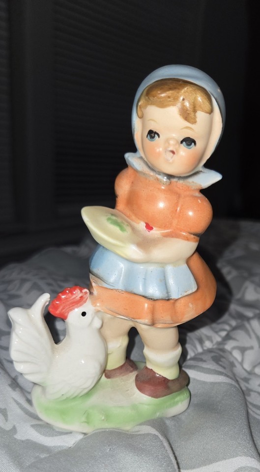 Hummel Like Figurine - Girl Feeding Chicken | eBay