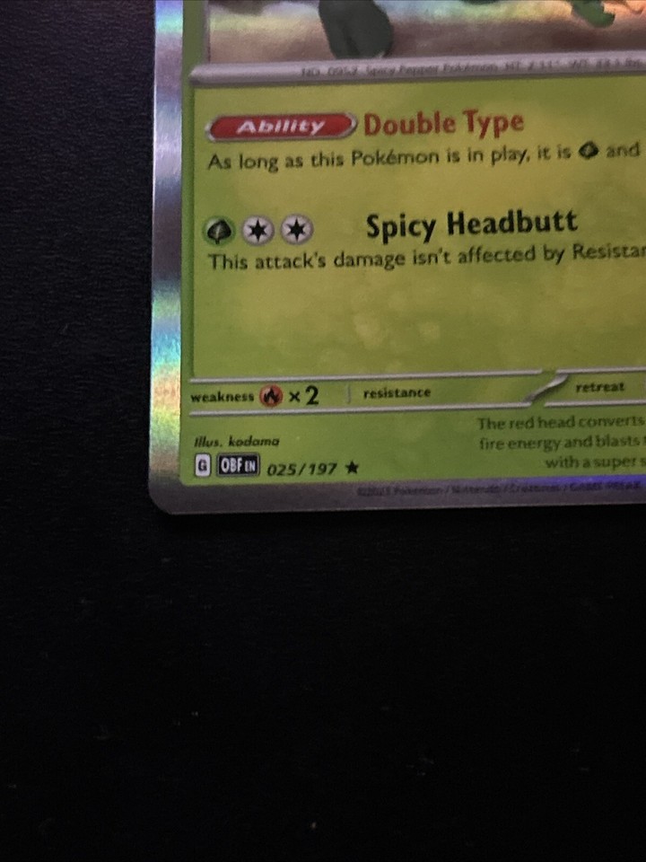 Scovillian 25/197 Sv03 Obsidian Flames Holo Pokemon TCG Comes In Lapras ...