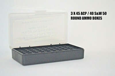 3 x BERRY'S PLASTIC STORAGE AMMO BOX CLEAR COLOR 45 ACP / 40 S&W 50 rd ...
