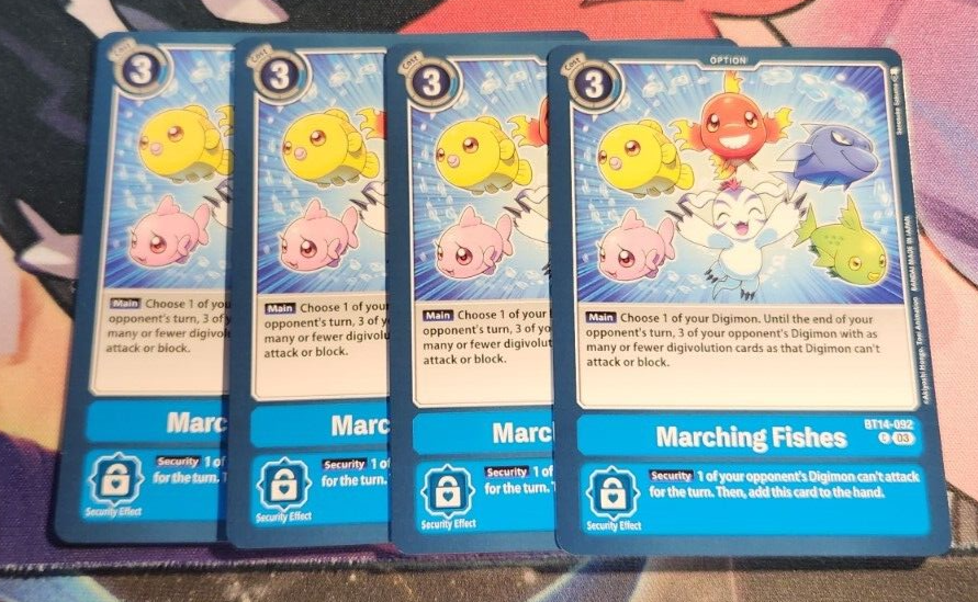 x4 Playset Digimon MARCHING FISHES BT14-092 Blue Common Option TCG | eBay
