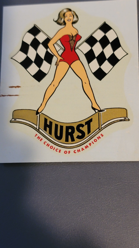 Hurst racing decal with lady and checkered flags 1960's | eBay