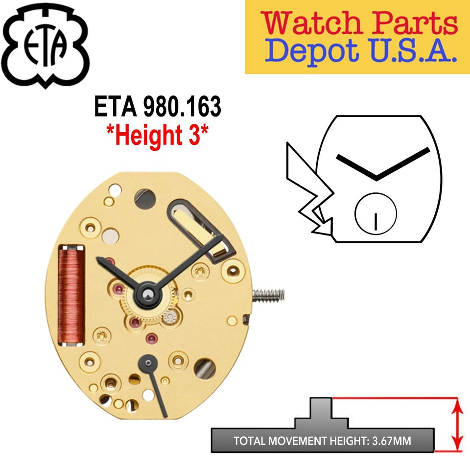 Genuine ETA 980.163 Swiss Made Quartz Movement, (Multiple Variation ...