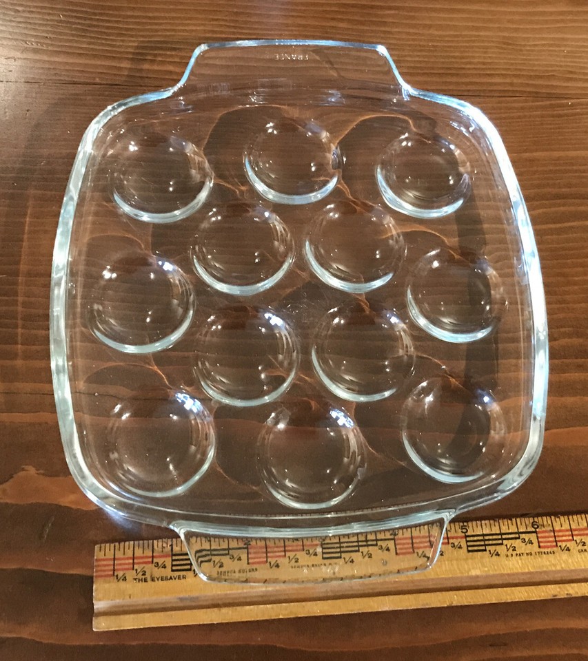 VINTAGE PYREX FRANCE ESCARGOT GLASS PLATE TRAY 12 DEVILED EGGS RETRO X ...