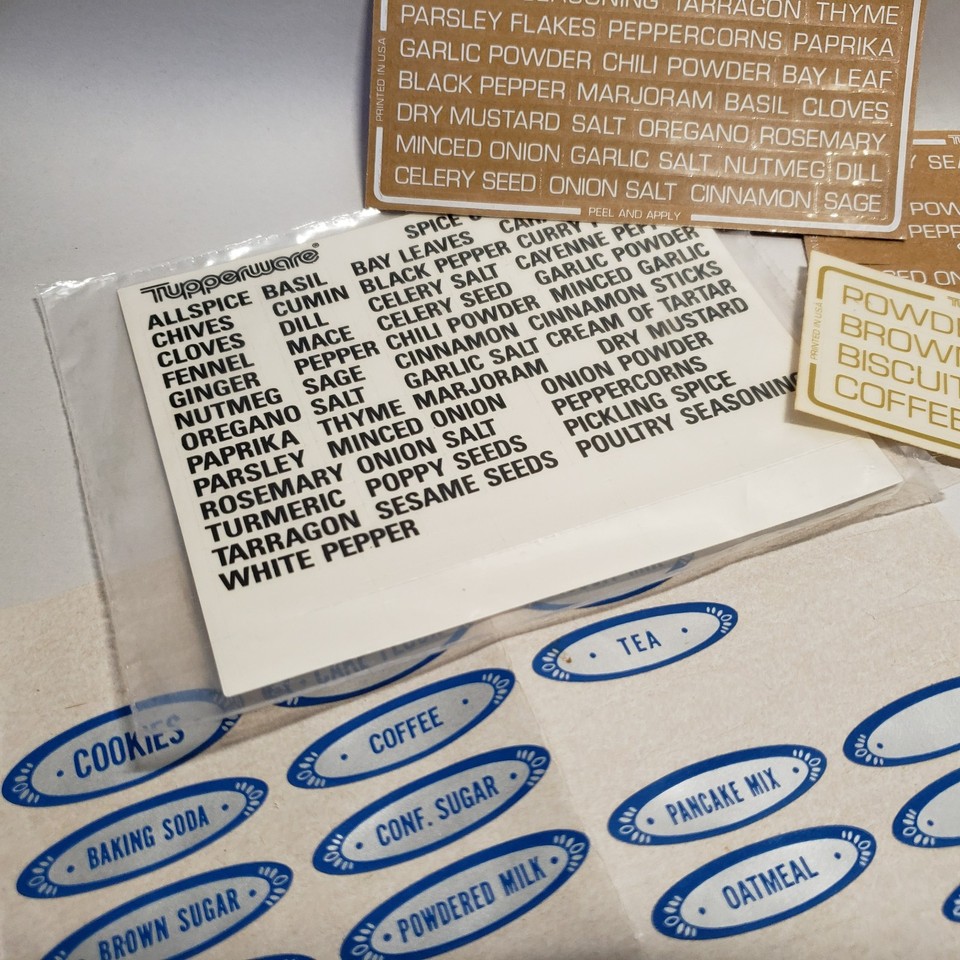 Vintage Tupperware Spice Container Labels Stickers Plus More Lot 1988 ...