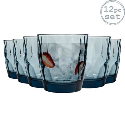 Dimpled Tumblers Glasses Blue Drinking Diamond Whisky Glasses 390ml ...