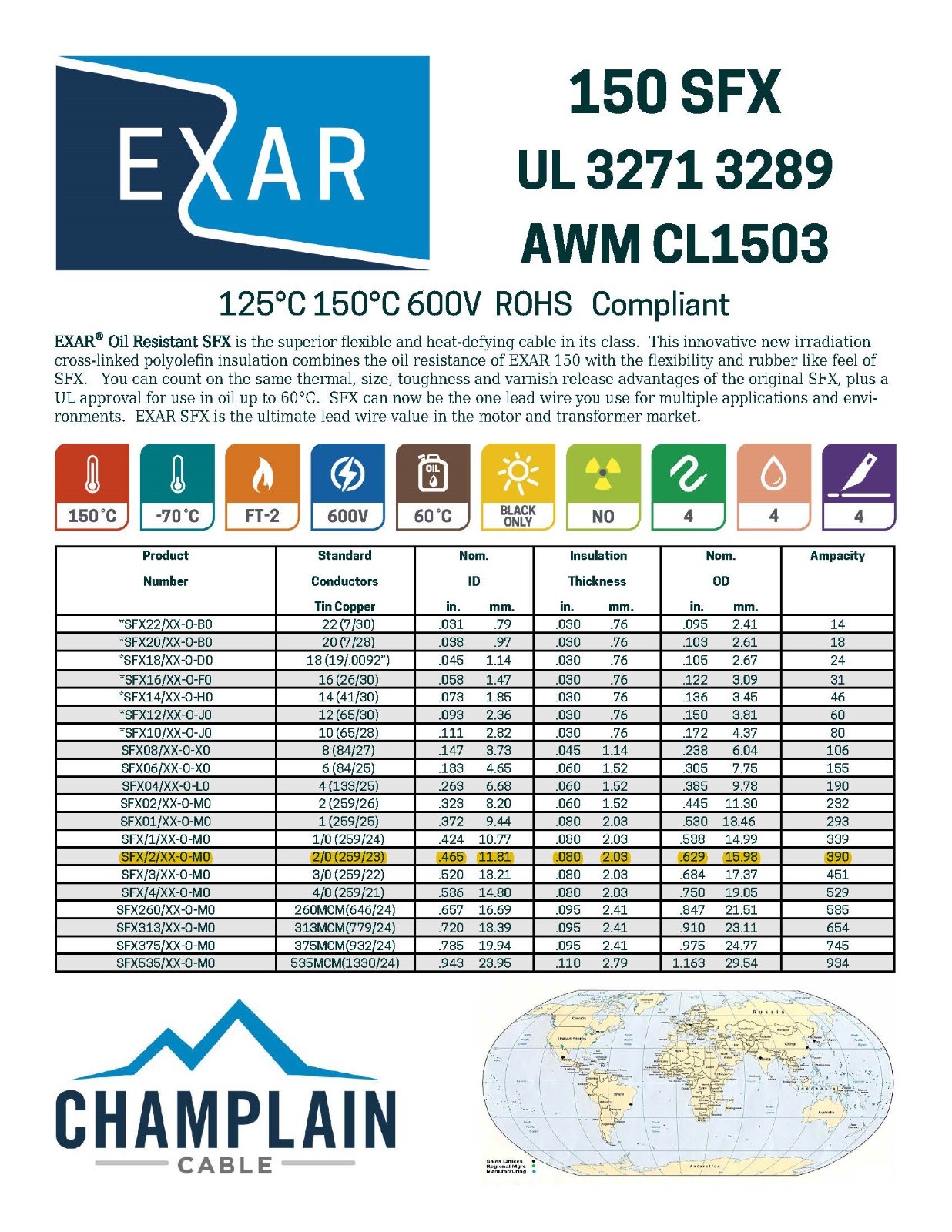 Champlain Cable Exar 150 SFX #2/0awg Tinned Hook Up Wire UL-3289 XLPE ...