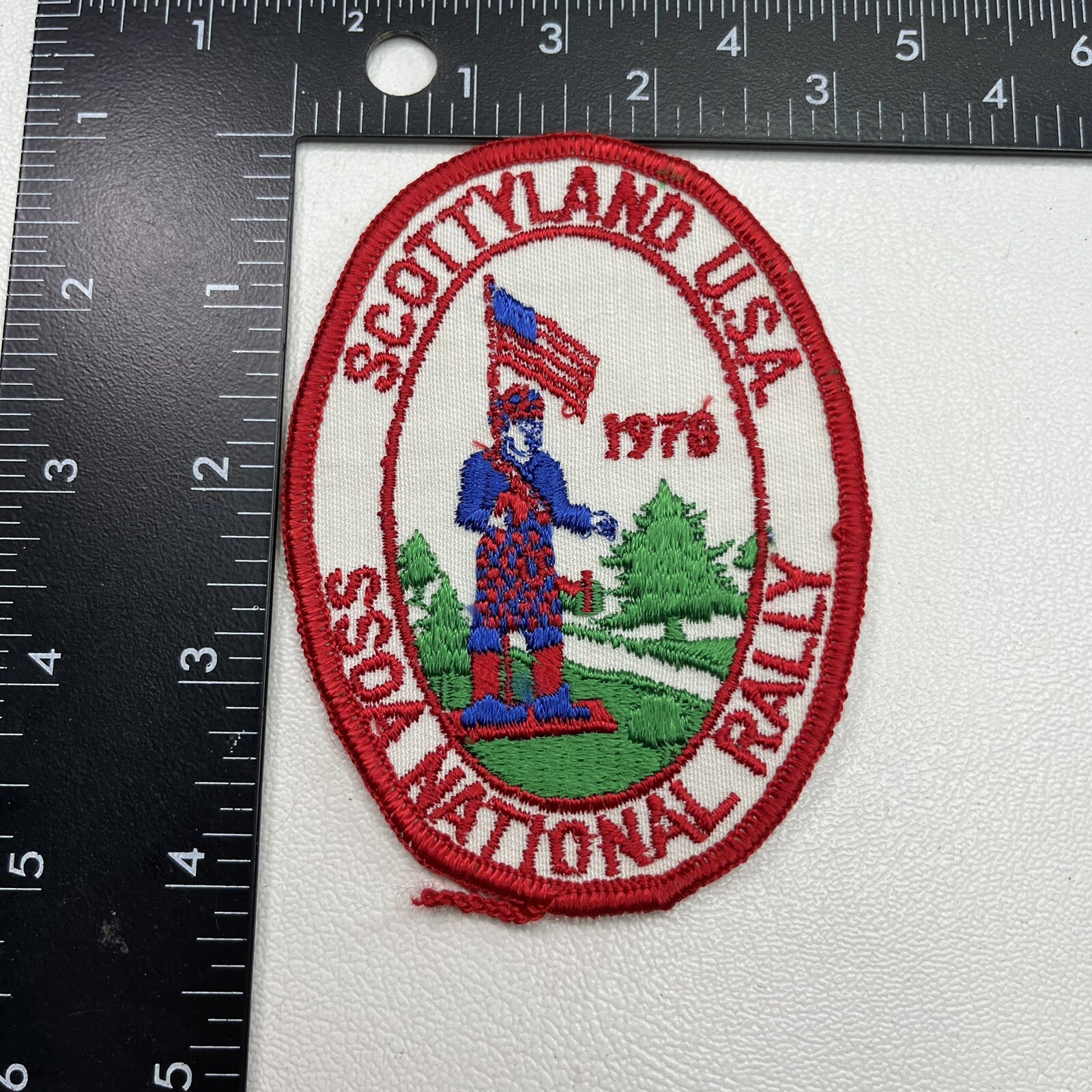 Vtg 1978 SCOTTYLAND USA SSOA NATIONAL RALLY Patch (Man & USA Flag) 98N6 ...