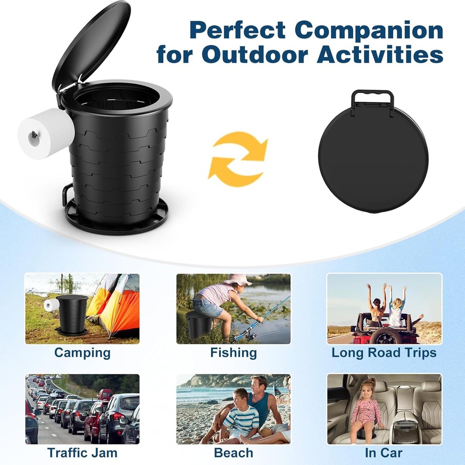 Portable Toilet Retractable Porta Potty for Camping with Paper Holder ...