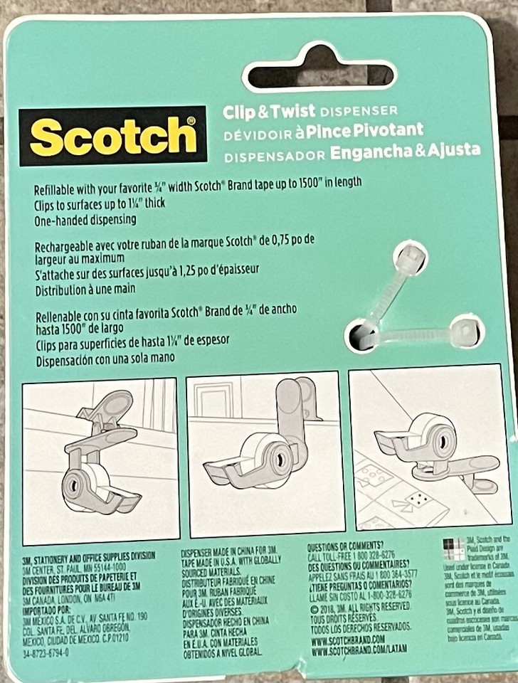 New 3M Scotch Clip & Twist Desktop Tape Dispenser Gray | Ships Free | 2 ...