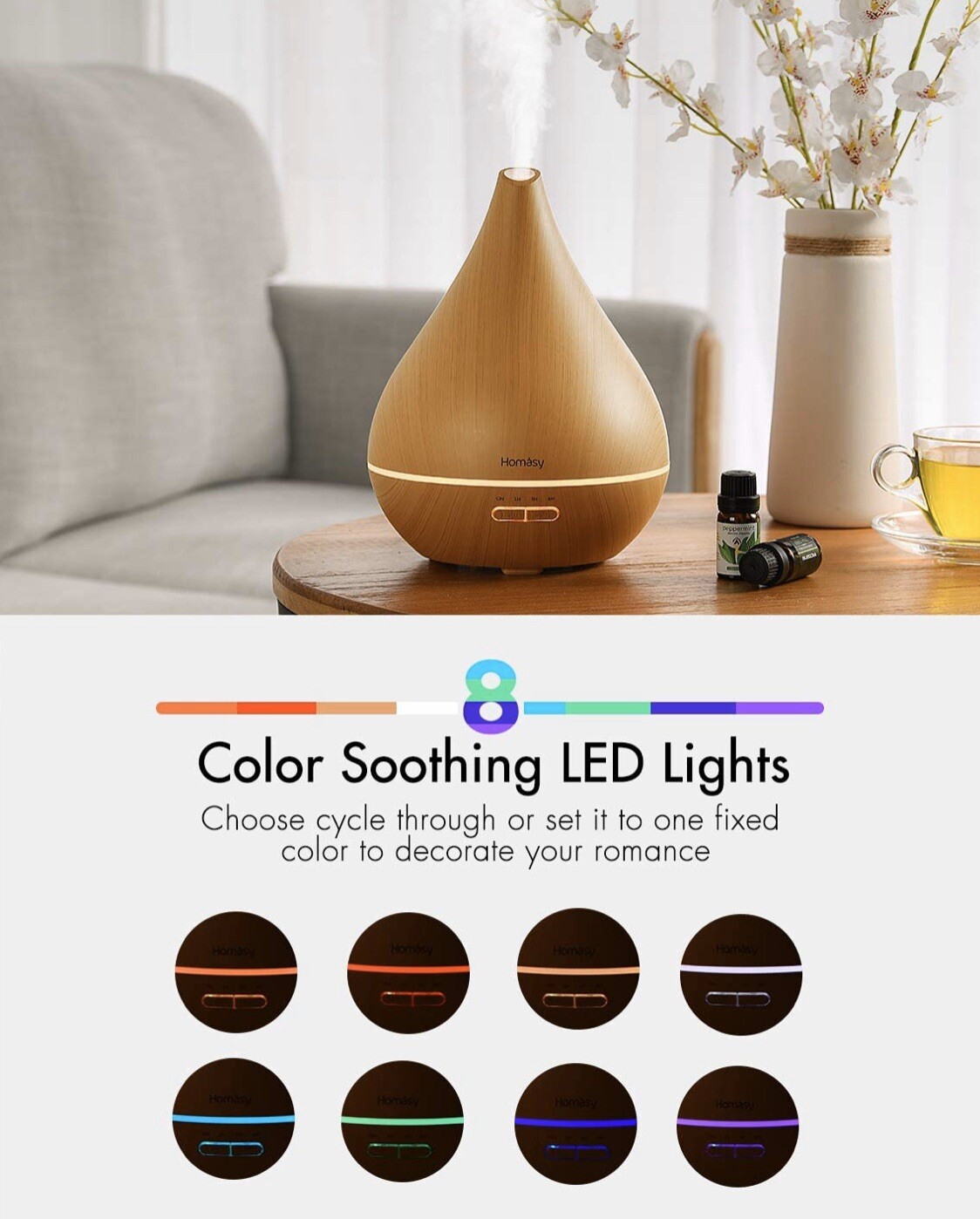 Homasy 450ml Essential Oil Diffusers Upgraded Large Capacity Oil ...