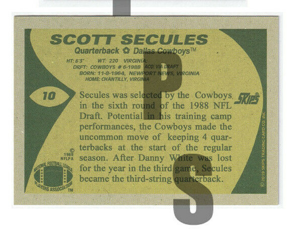 1989 STCC #10 Topps Scott Secules Dallas Cowboys Virginia Custom | eBay