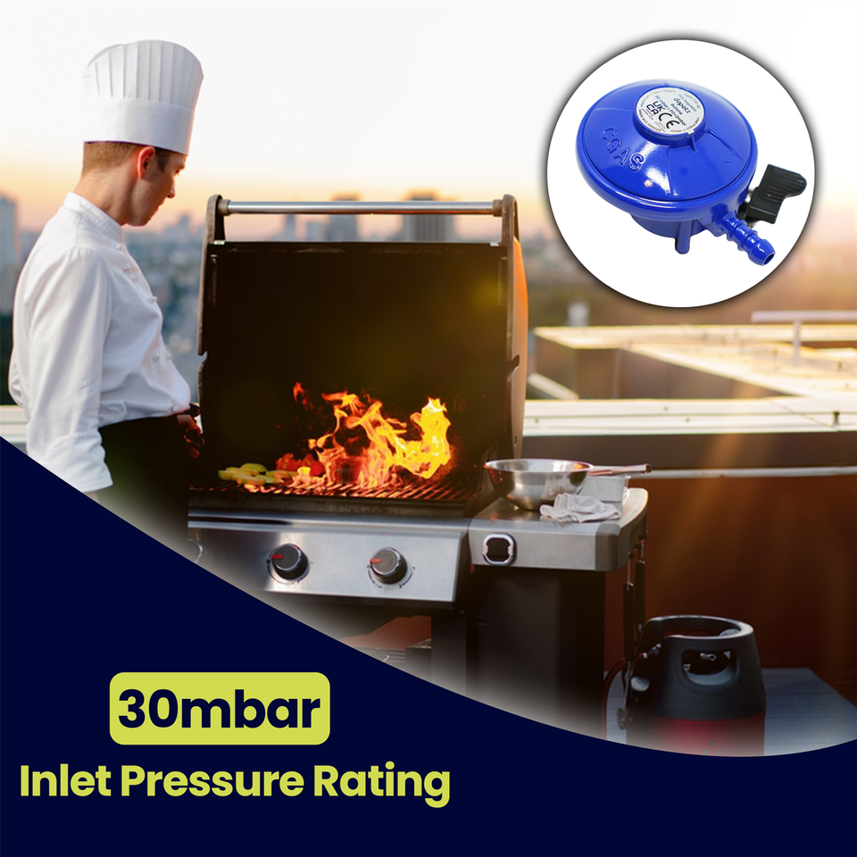 Butane Gas Regulator with 2 Metre 8mm ID Hose Pipe & Clips Calor BBQ ...