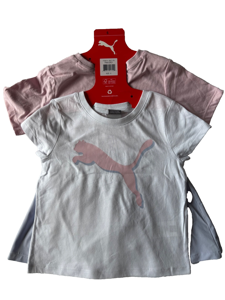 Puma kids active girls’ set 3 piece 2 tops 1 bottom pink white blue ...