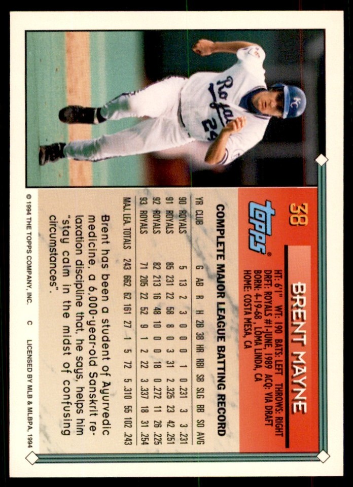 1994 Topps Gold. Brent Mayne Baseball Cards #38 | eBay