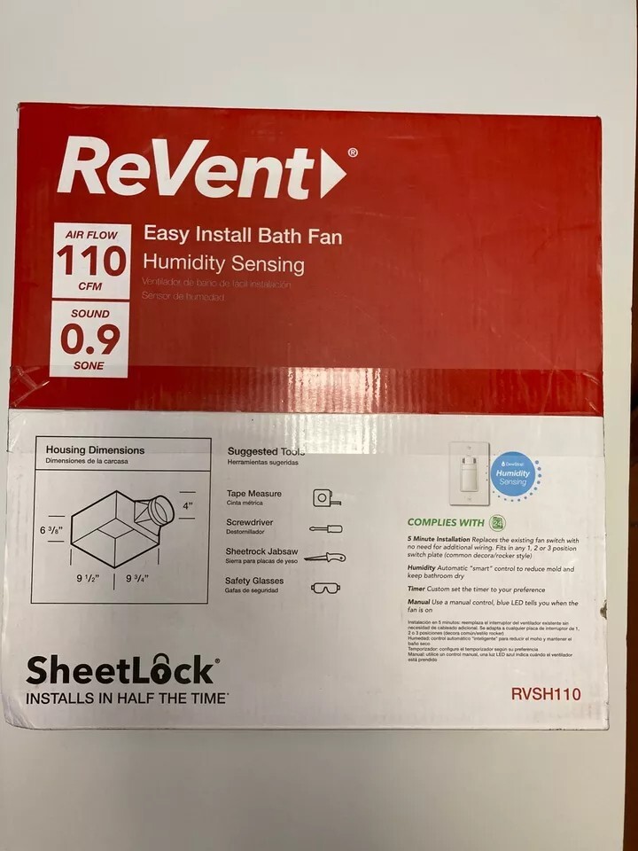ReVent RVSH110-D 110CFM Ceiling/Wall Mount Humidity Sensing Bathroom ...
