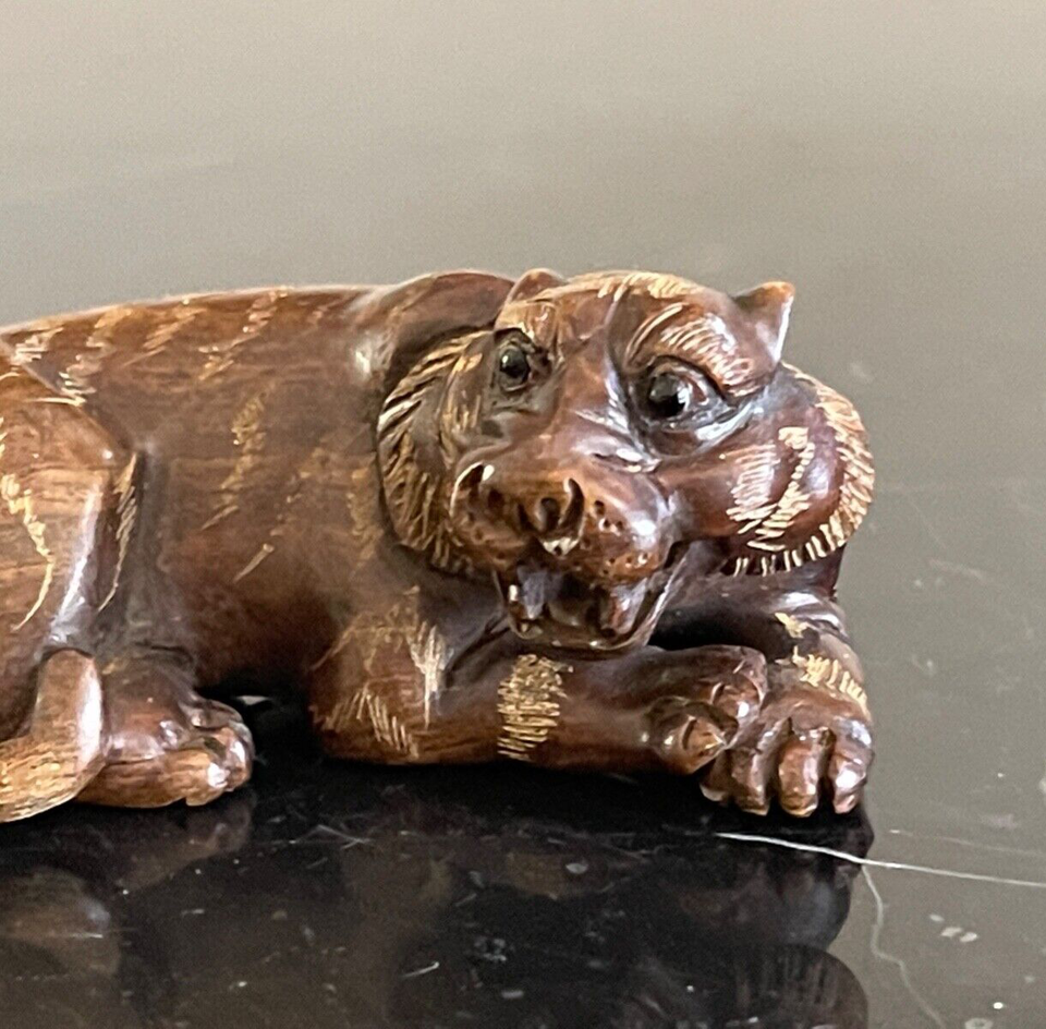 Antique Japanese Carved Wood Netsuke Tiger Figurine | eBay