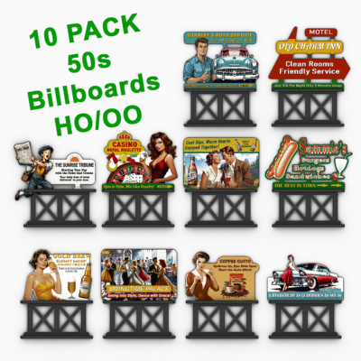 10 Piece Economy Set - HO Scale 1950s Outdoor Billboard Kit w/Die-Cut ...
