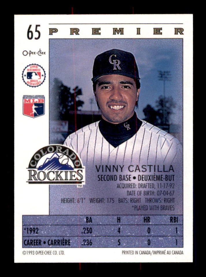 1992 Baseball O-Pee-Chee Vinny Castilla Colorado Rockies #65 | eBay