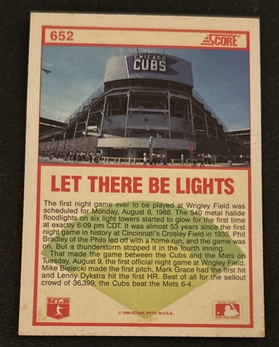 1989 Score “1988 Highlight” First Night Game Wrigley Field Baseball ...