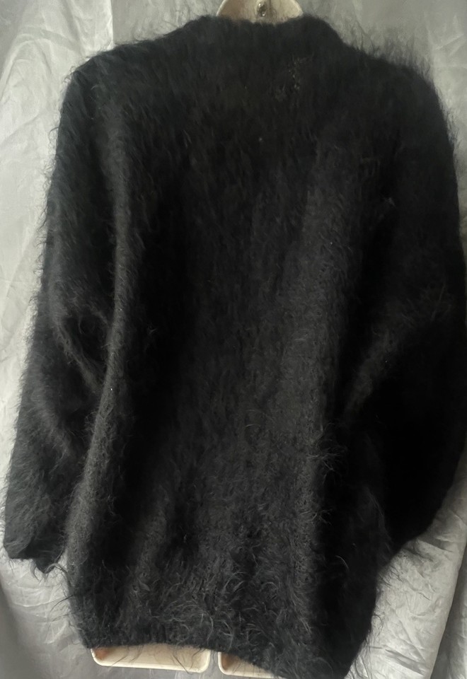 Knit in UK Fluffy fuzzy Long-haired Mohair Sweater Black UK L XL 14/16 ...