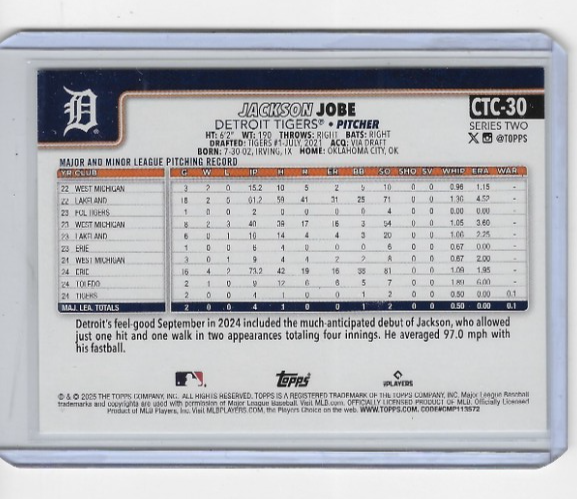 Jackson Jobe #CTB-30 2025 Topps Flagship Costco Companion Image ...