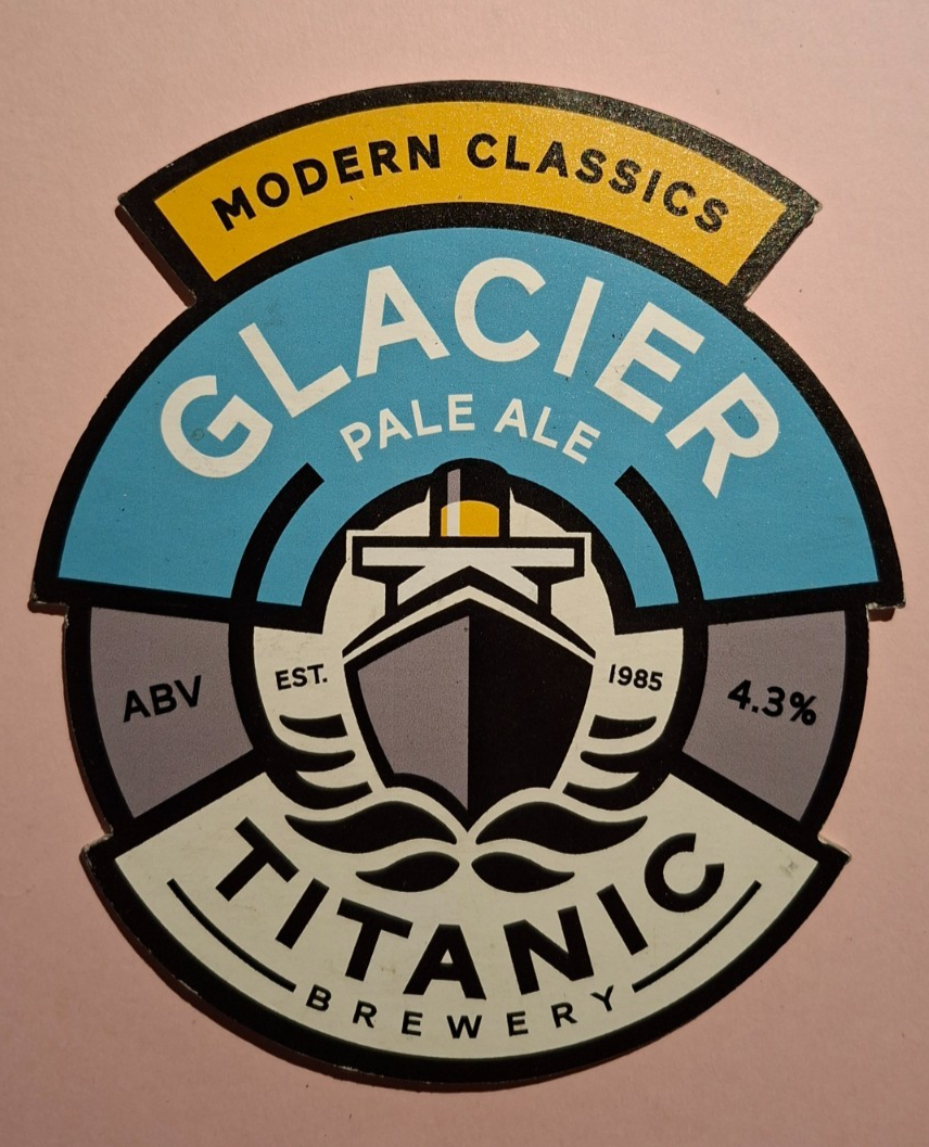 TITANIC brewery GLACIER real ale beer pump clip badge front Stoke on ...