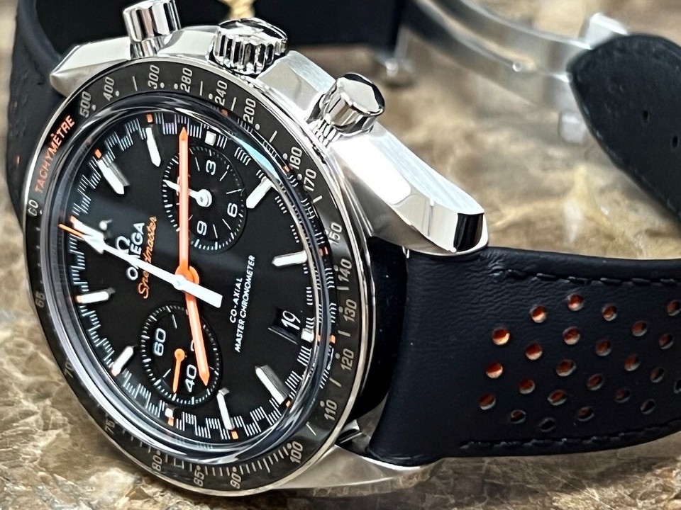 OMEGA Speedmaster RACING CHRONOGRAPH Black Orange Accents 44.25mm Box ...