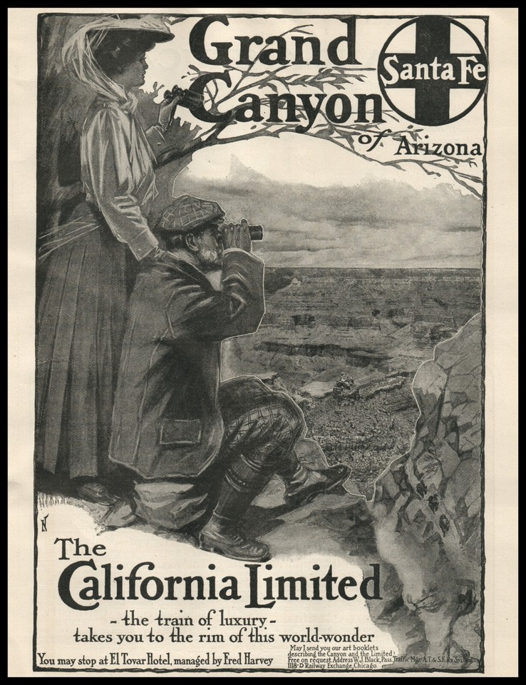 1908 California Limited Passenger Train Railway Grand Canyon Birdseye ...