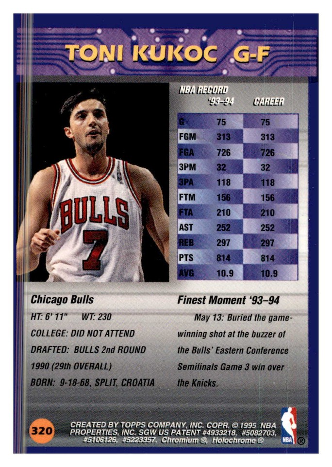 1995 Topps Finest Toni Kukoc 320 | eBay