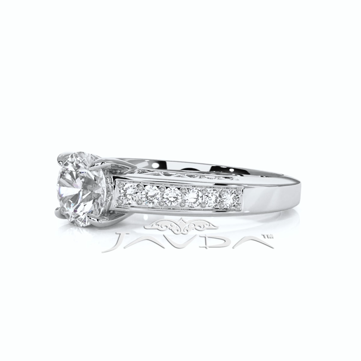 Micro Pave Setting Filigree Shank Round Diamond Engagement Ring GIA F ...