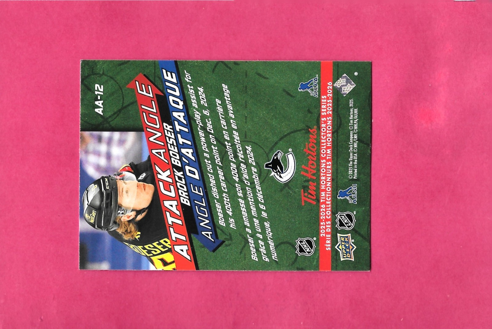 2025-26 Tim Hortons #AA-12 Brock Boeser Attack Angle - Vancouver ...