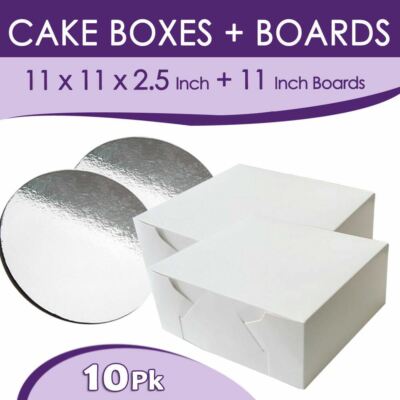 CAKE BOX 11x11x2.5+Board 11" RD-10Pk Cupcake Wedding Party Tall Cake ...