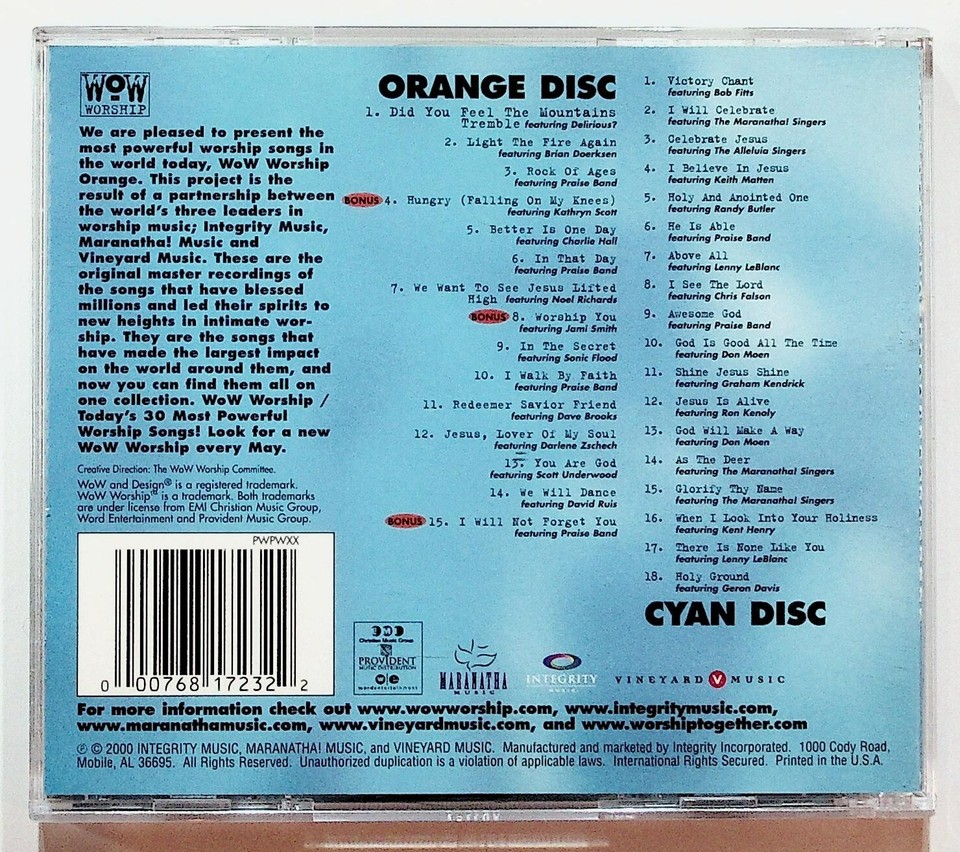 WOW Worship Orange Gospel Christian 2 Compact Discs CD Set | eBay