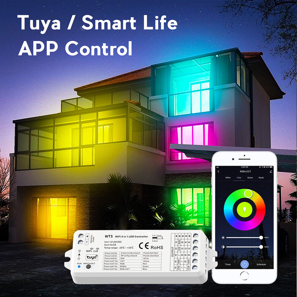 5CH Tuya Smart WiFi Led Controller for 5050 RGB RGBW RGBCCT Single ...