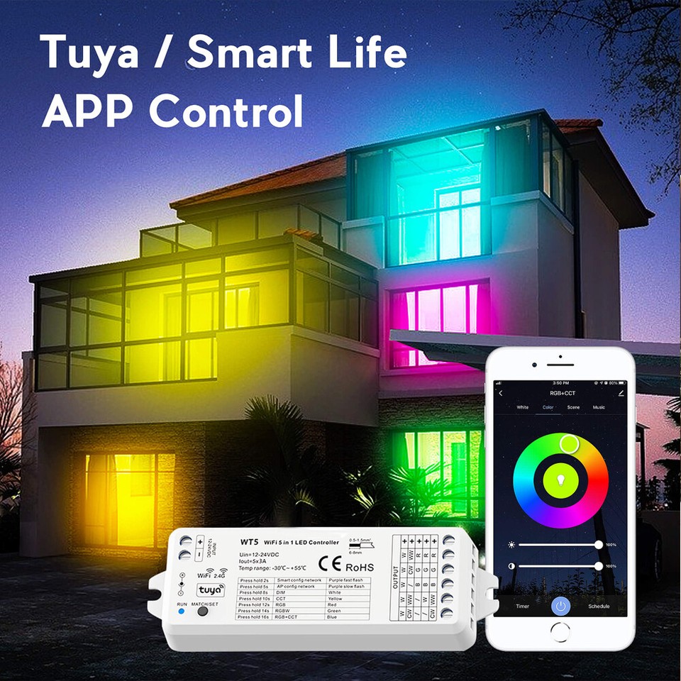 5CH Tuya Smart WiFi Led Controller for 5050 RGB RGBW RGBCCT Single ...