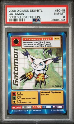 PSA 8 DIGIMON DIGI-BTL Gatomon Series 1 First Edition 2000 #B0-15 NEAR ...