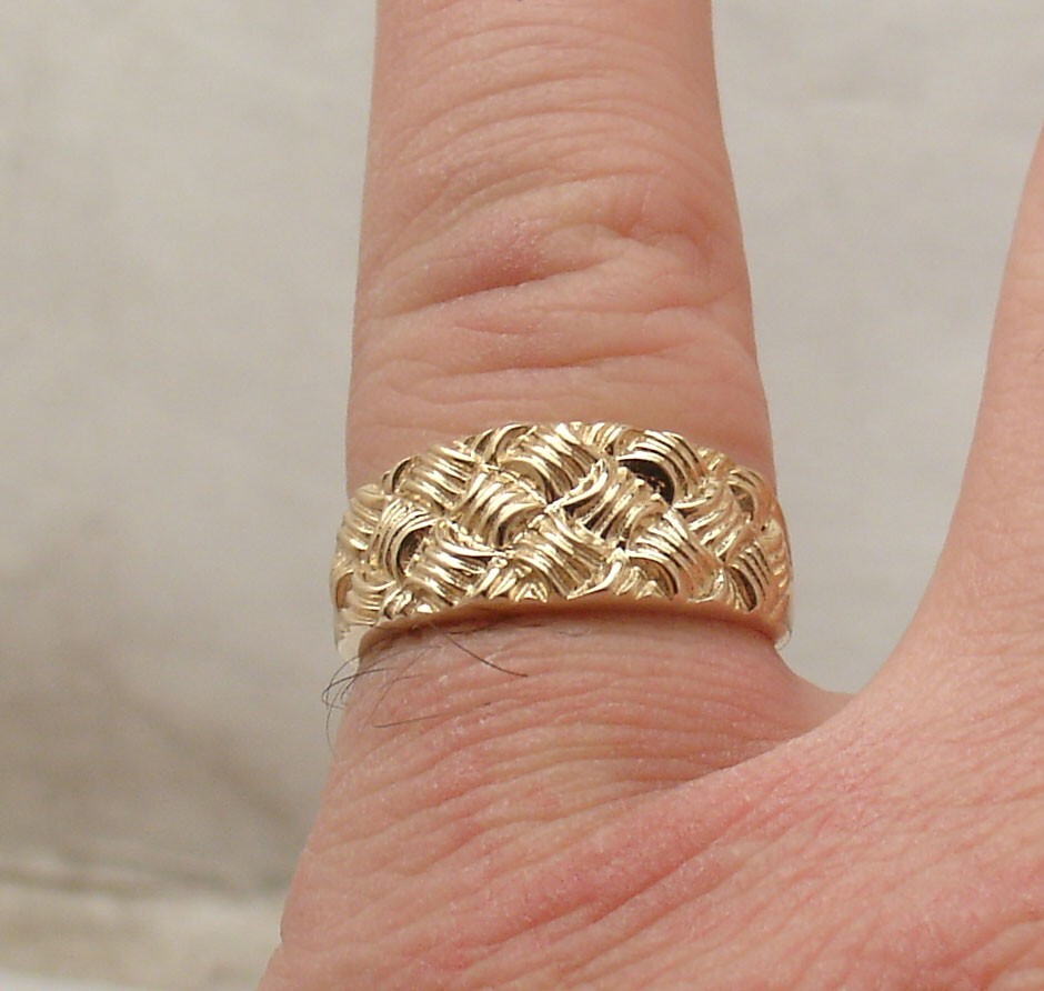 Size 7 Technibond Graduated Basket Weave Band Ring 14K Yellow Gold ...
