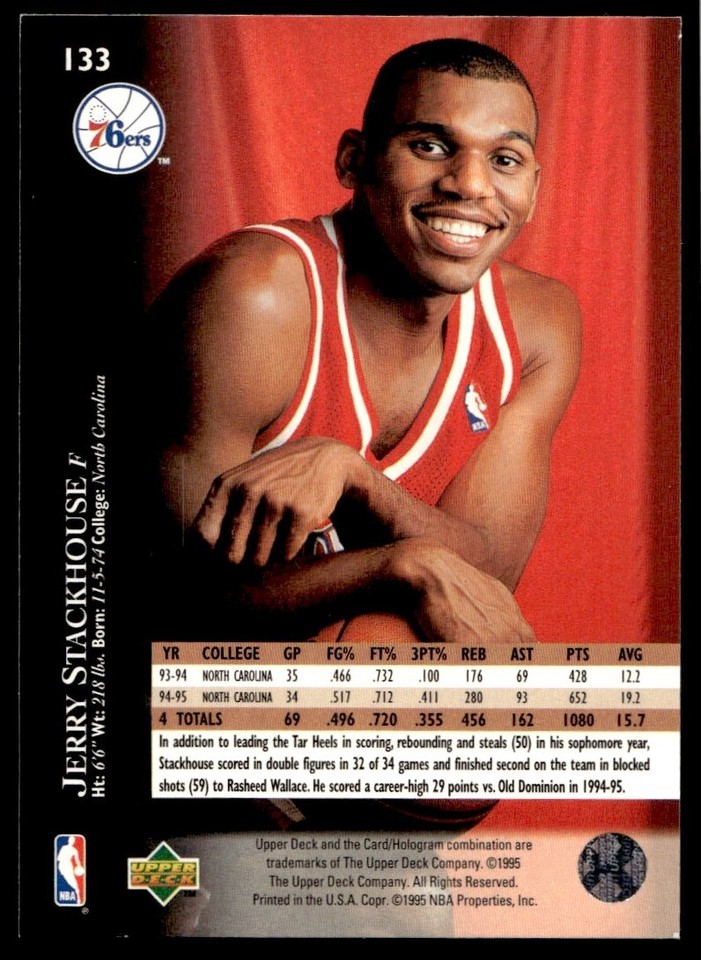 1995-96 Upper Deck Electric Court Jerry Stackhouse Philadelphia 76ers ...