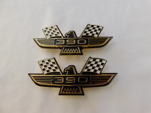 Ford 390 Crossed Flag Fender Emblems Gold Mustang Fairlane Galaxie ...