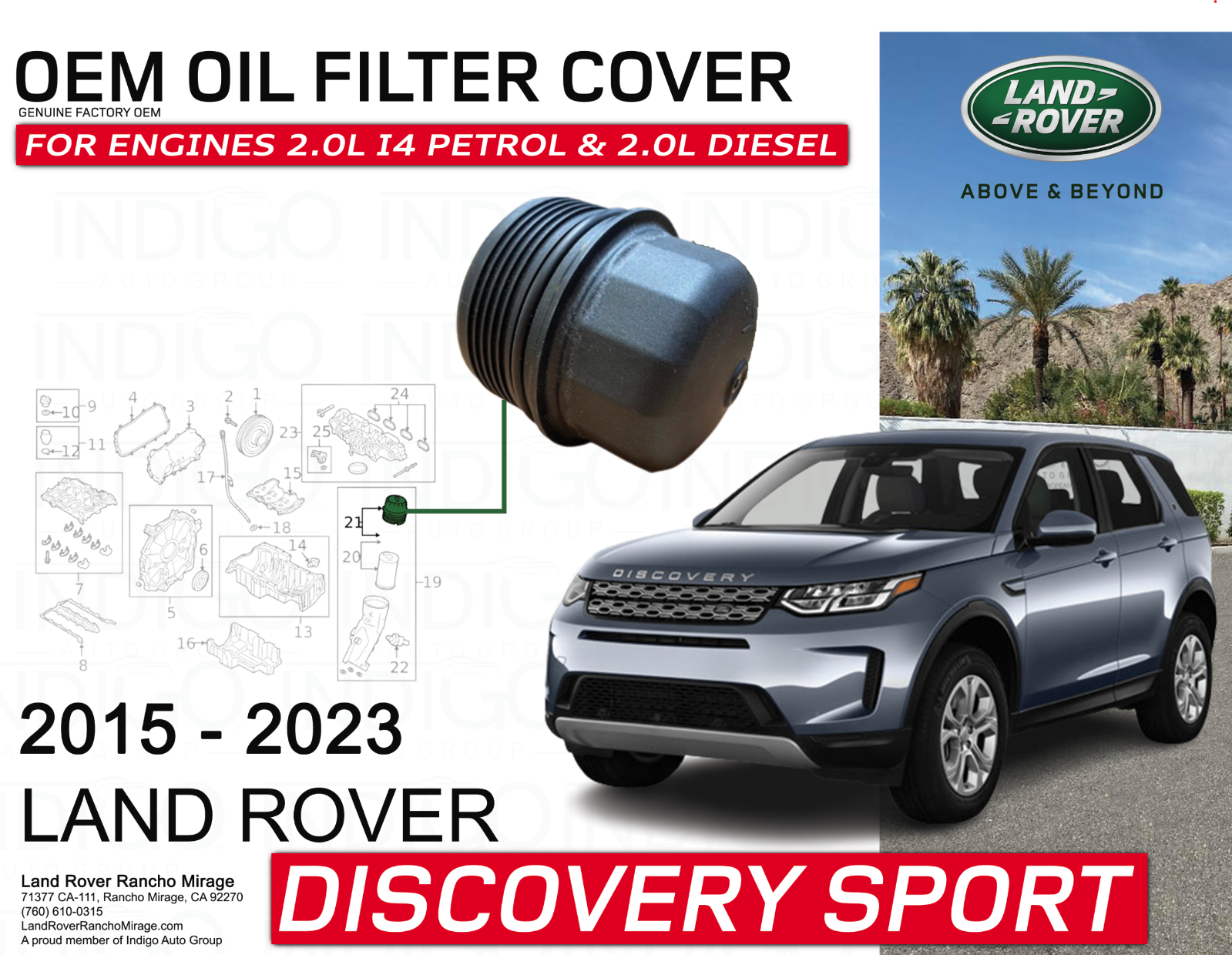 2015-2023 LAND ROVER OIL FILTER COVER 2.0L PETROL DIESEL 1.5L PETROL ...