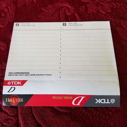 TDK J-Card 4x blank J-cards D60 D90 Cassette Tape Inserts. Original ...